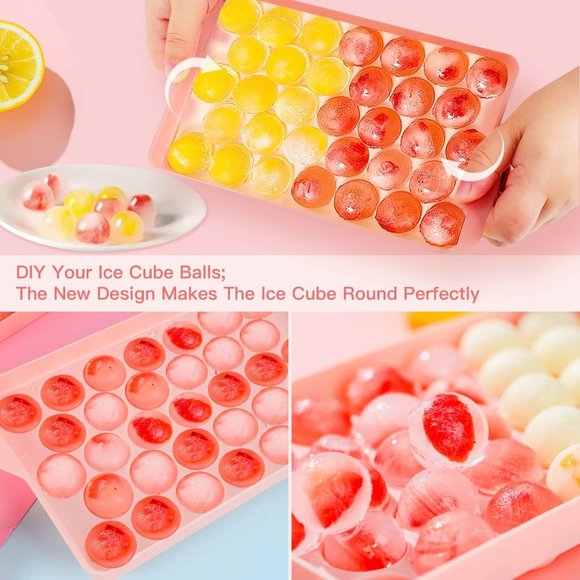 Kitchen | Pink Round Ice Cube Tray With Lid Bin Scoops For Cocktail ...